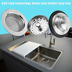 3 Pieces Kitchen Sink Stopper Strainer, 3 in 1 Kitchen Sink Basket Strainer, Universal Anti-Clogging Stainless Steel Sink Disposal Stopper, Perforated Basket Drain Filter Sieve