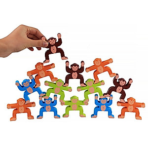 Toyssa Wooden Stacking Games Monkeys Interlock Toys Balancing Blocks Games Toddler Educational Toys for 3 4 5 6 Years Old Kids Infants Adults 16 Pieces