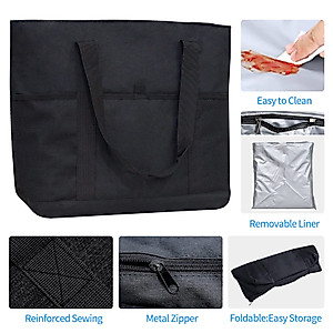 Bsfming Large Insulated Cooler Bag with Removable Liner, 20"L x 16"H x 8"W, Black