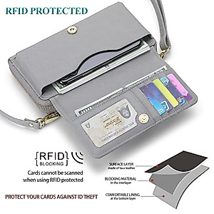 Peacocktion Women Wallet Purse Credit Card Holder with RFID, Large Capacity Crossbody Wristlet Clutch 2 Straps, Gray
