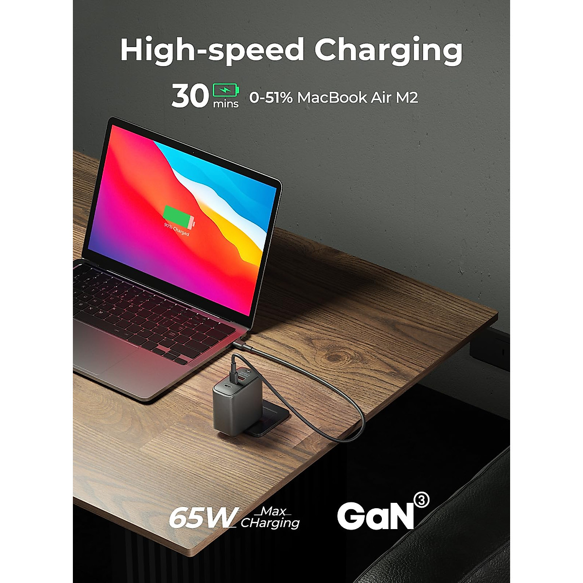 AMEGAT USB C Charger 65W, 3-Port GaN III Fast Charger Block PPS PD 3.0, Compact Foldable Wall Charger for MacBook Pro/Air, Dell XPS 13, iPhone 15/Pro, iPad Pro, Galaxy S23, Steam Deck, and More