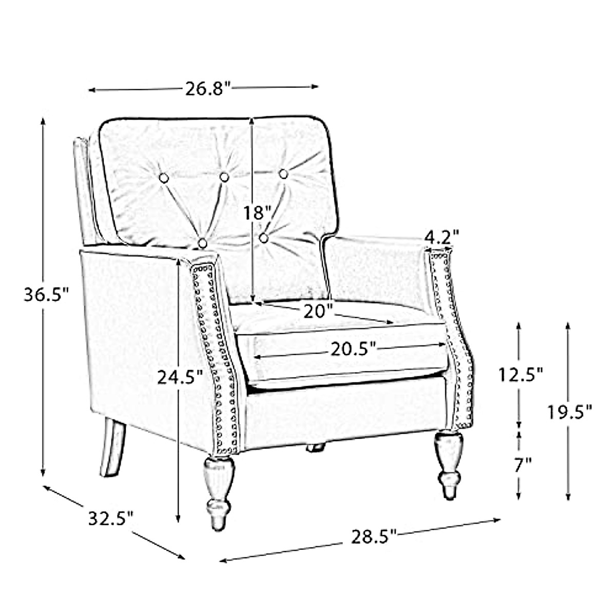 Leather Armchair Accent Chair with Nail Trim and Button Tufted Cozy Sofa Chair with Wood Legs, Tufted Club Chair for Living Room Bedroom Office (Brown)