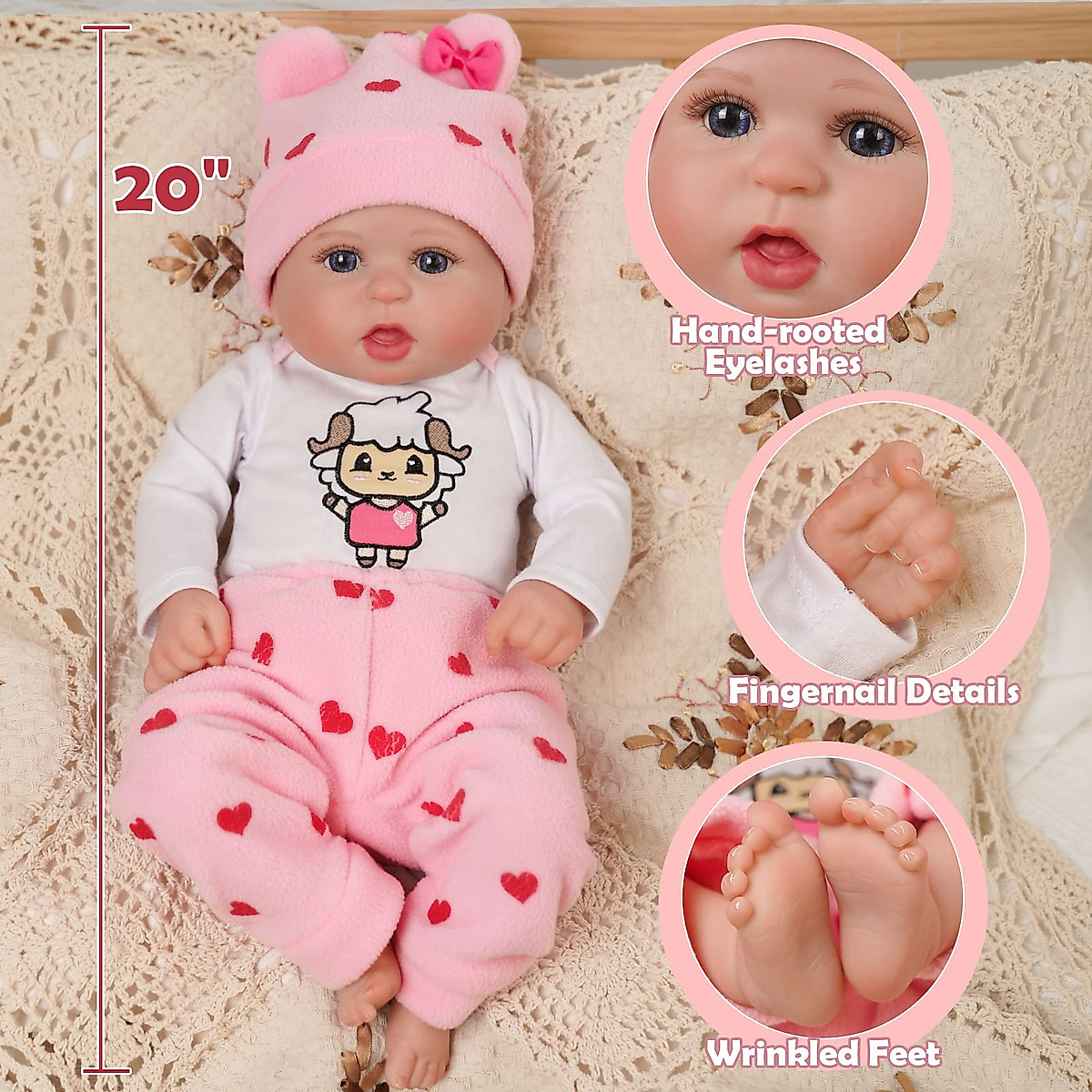 BABESIDE Lifelike Reborn Baby Dolls Bailyn - 20 in Realistic-Newborn Baby Dolls Soft Body Reborn Baby Girl with Gift Box & Toys for Kids 3+