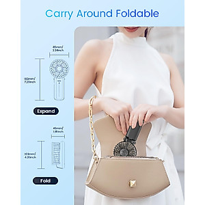 Portable Handheld Mini Fan Rechargeable: Small Hand Personal Foldable Fans 180° Adjustable 4 Speed Wind Cooling Air for Travel Face lash Indoor Outdoor Office Camping Household Women Men Kid Black