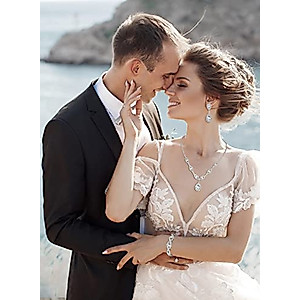 Jstyle Bridal Wedding Jewelry Set Silver Rhinestone Necklace Bracelet Dangle Earrings for Bride Bridesmaid Teardrop Pendants Crystal Prom Costume Jewelry Accessories for Women (3 piece set) B