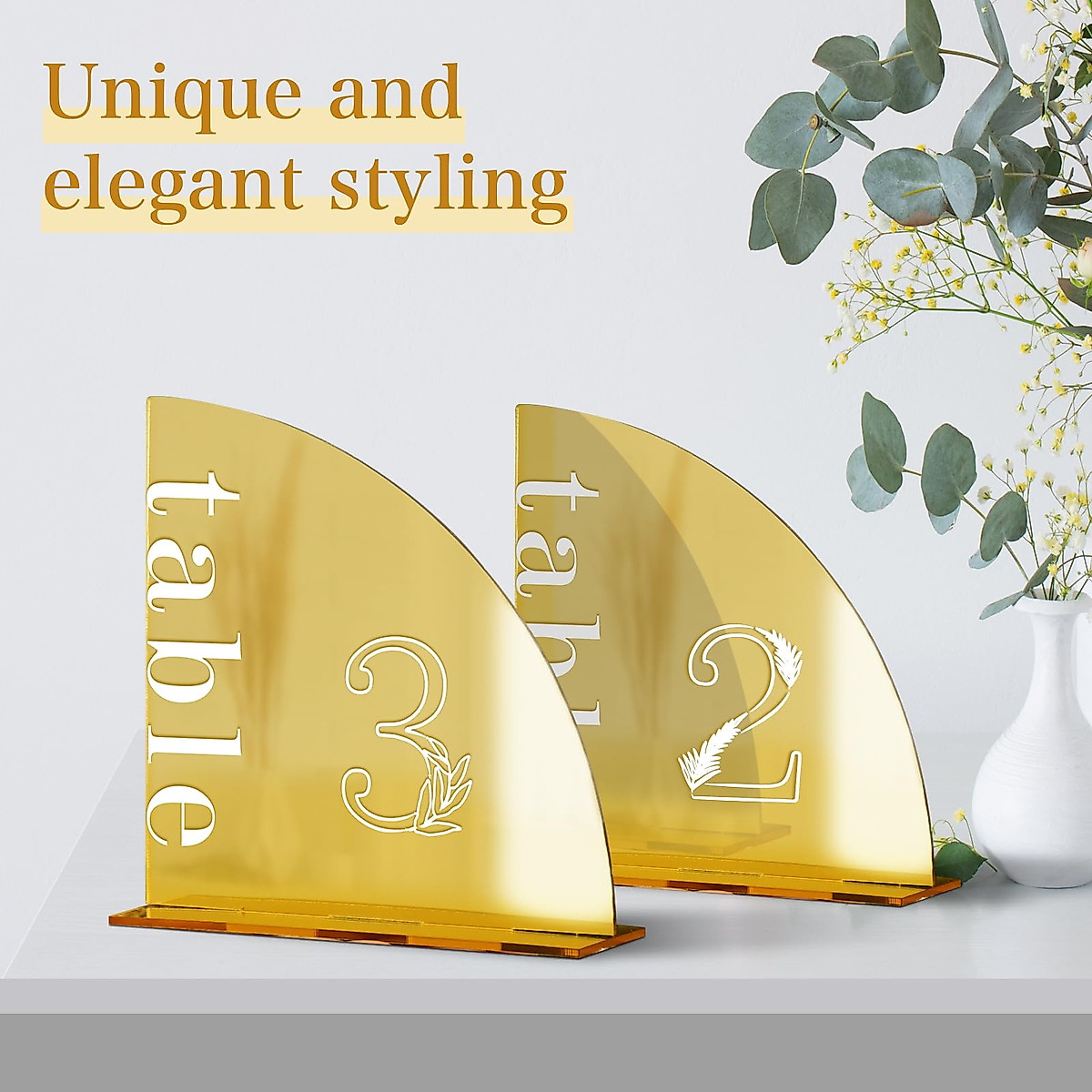 Gold Table Number with Stands 1-10,Table Numbers for Wedding 6x6 Inch Quarter-Circle Design with Holder,for Wedding Table Centerpiece Decoration for Soiree,Party,Birthday