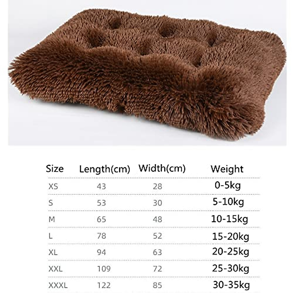 LINGYANMM Long Plush Dog Bed Square Dog Mat Pet Cushion Blanket Soft Fleece Cat Cushion Puppy Chihuahua Sofa Mat Pad for Small Large Dogs (Color : Khaki, Size : S 65x48cm)