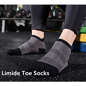 limide Men's Cotton Toe Socks Five Finger Socks Compression Crew No Show Athletic Socks for Running 4 Pairs(Size 7-11)
