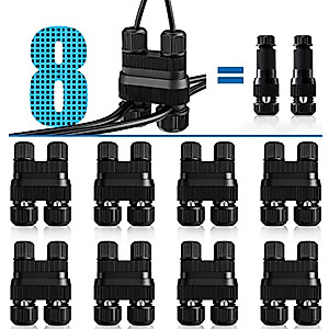 SUNVIE Low Voltage Wire Connector Fastlock2 Landscape Lighting Wire Connectors Waterproof Low Voltage Connector 12-18 Gauge Landscape Wire Connector for Landscape Light Pathway Lights, 8 Pack