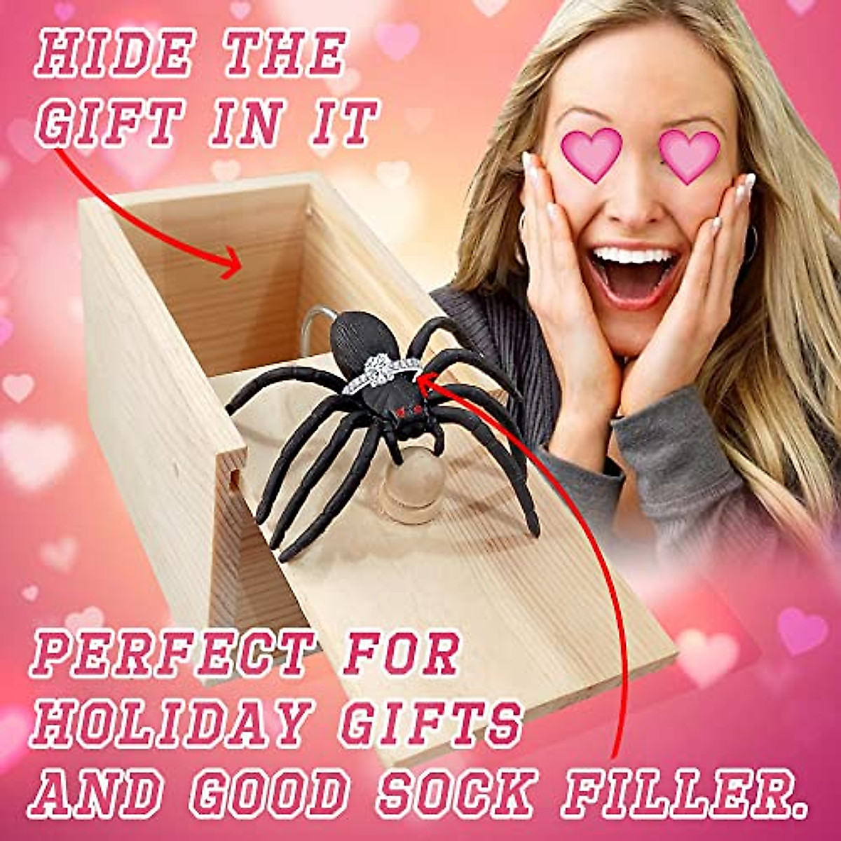 PARNIXS Rubber Spider Prank Box，Handcrafted Wooden Surprise Box Prank, Spider Money Surprise in a Box,Pranks Stuff Toys for Adults and Kids [Upgraded Version]