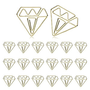 ZELARO 20 Pieces Cute Paper Clips, Small Diamond Shaped Paperclips Metal Bookmarks Clips for School Office Supplies, Wedding Invitation Decor (Gold)