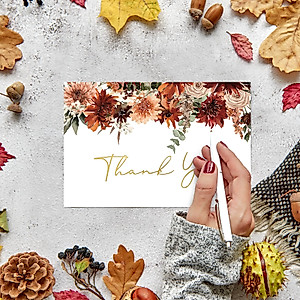 Whaline 32 Packs Fall Floral Gold Foil Thank You Cards Watercolor Flower Greeting Cards Autumn Blank Note Cards with Envelopes and Stickers for Thanksgiving Wedding Birthday Party, 4 x 6 Inch