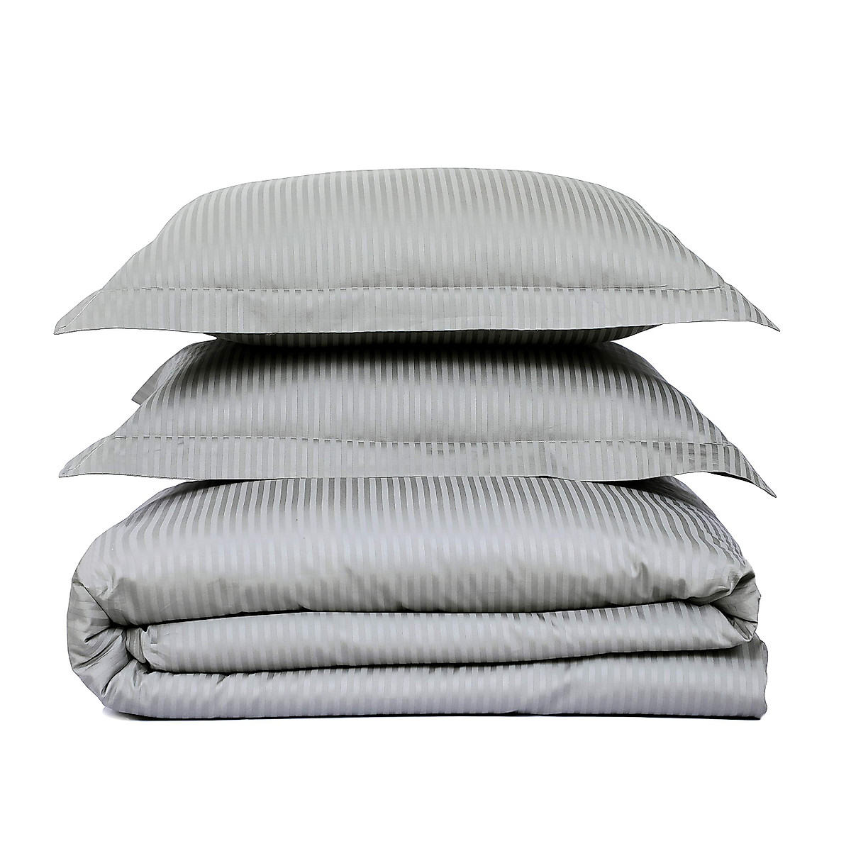 LinenEra 3 Piece King Stripe Duvet Cover Set Cotton Grey Stripe Duvet Cover King (106'' x 90'') Zipper Closure Corner Ties 2 Pillow Shams