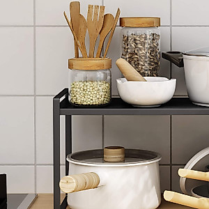 ideaglass Countertop Organizer, Cupboard Stand Spice Rack, 16" Cabinet Pantry Shelf, Organization and Storage for Kitchen Bathroom, Metal Plate Milky White