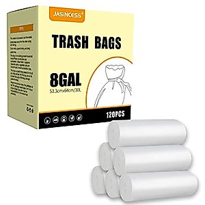 JASINCESS 8 Gallon Strong Trash Bags Garbage Bags Small Plastic Bags for home office kitchen (120 PCS, White)