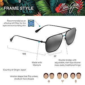 Maui Jim Men's and Women's Beaches Polarized Aviator Sunglasses, Black Matte/Neutral Grey, Medium