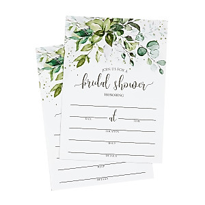 All Ewired Up 50 Greenery Eucalyptus Bridal Shower Invitations and 50 Envelopes, Boxed Set, Sage (Large Size 5x7) - (100 pieces)
