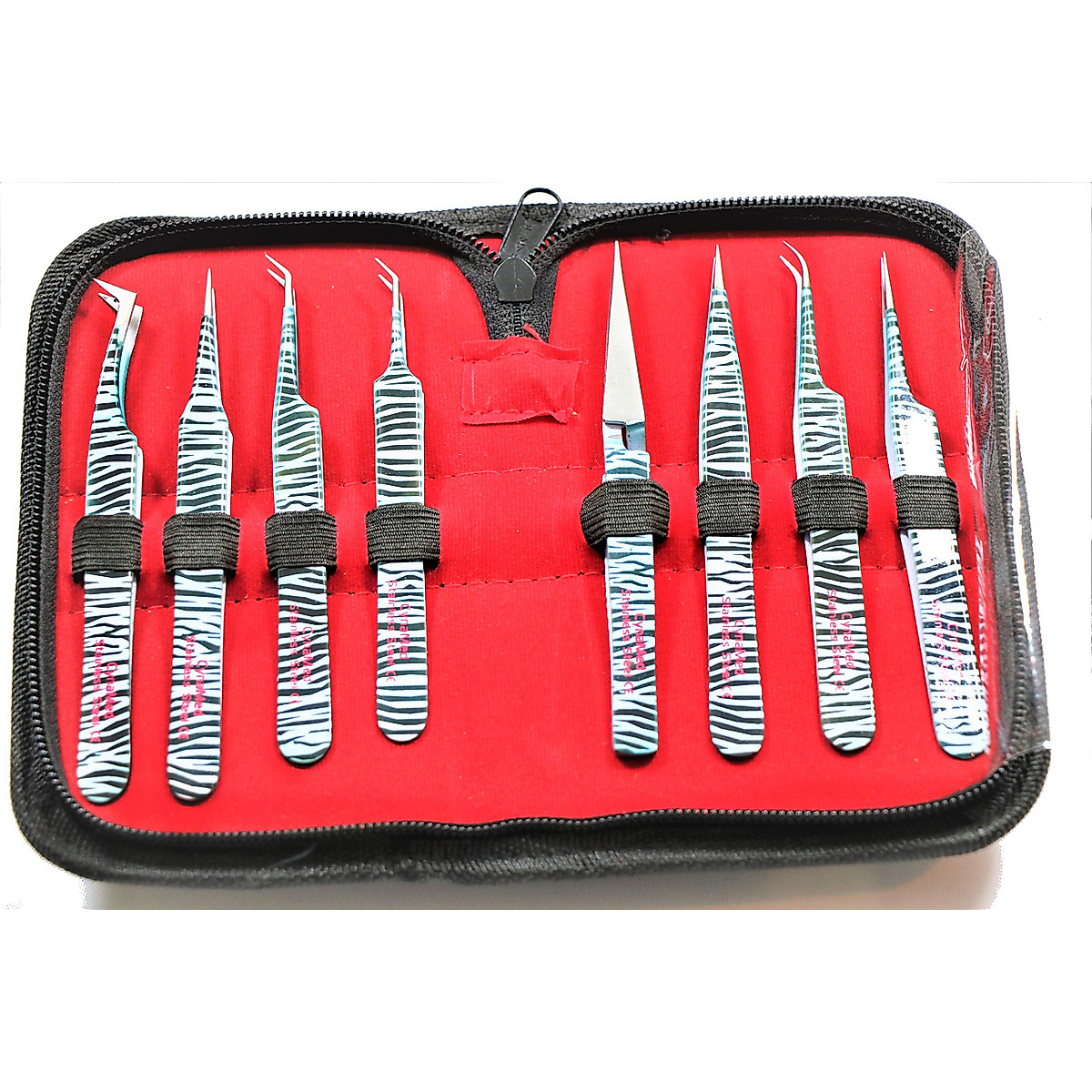 Jewelry Tweezers W/Zebra Pattern 8pcs Set Hand Nipper Repair Tweezers Tool Diy (Cynamed)
