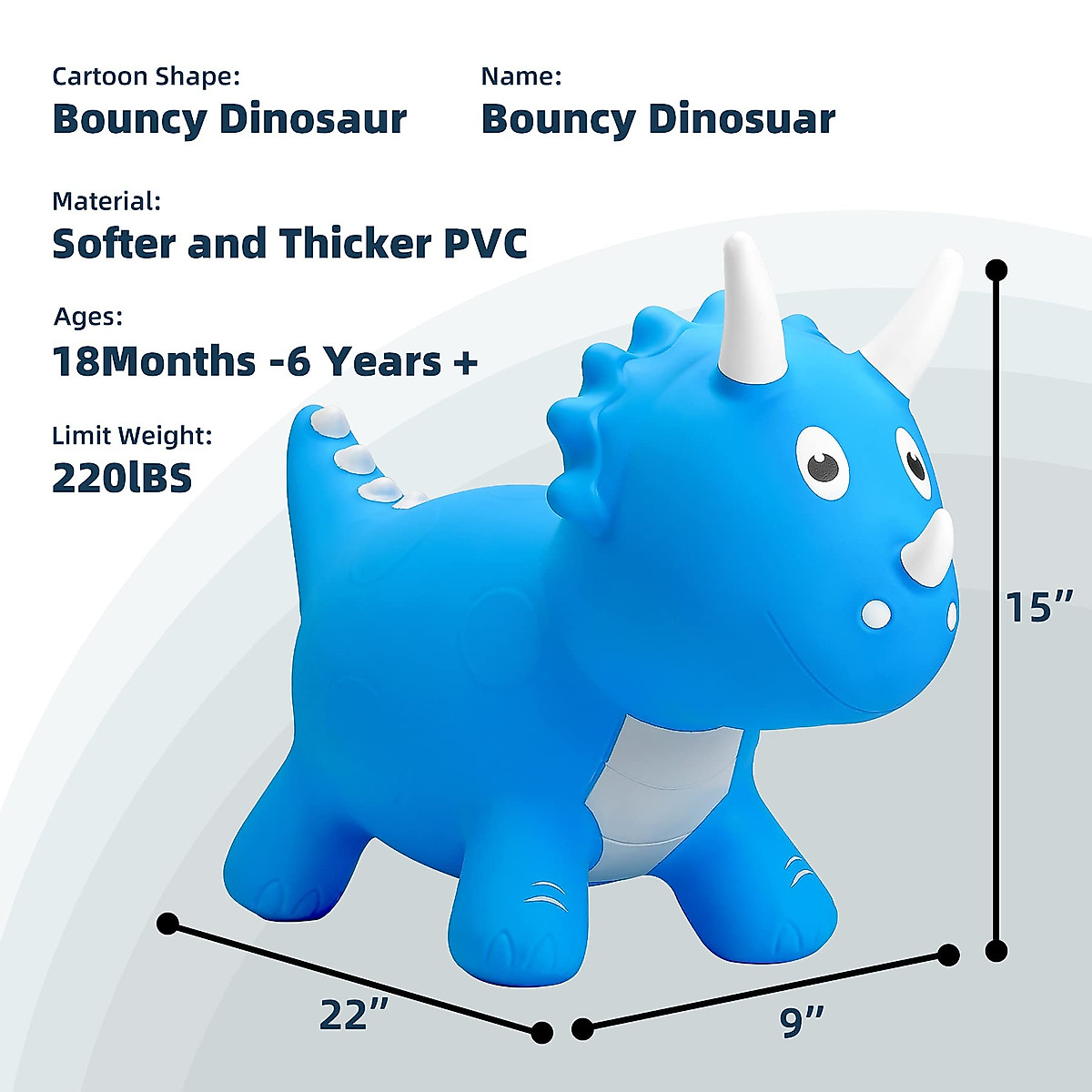 EVERICH TOY Kids Dinosaur Bouncy Animal Toys, Inflatable Triceratops Bouncer, Ride on Bounce Hopper, Indoor Outdoor Activity Birthday Gift for 18 Months 2 3 4 Years Old Boys