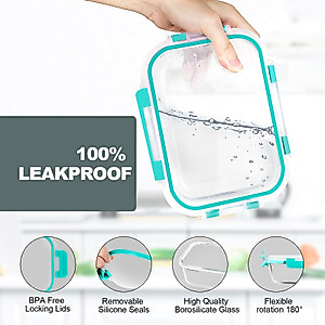 VERONES 10Pack 22OZ Glass Meal Prep Containers, Airtight Glass Lunch Containers Set, Glass Food Storage Containers with Lids,Exclusive of BPA, for Microwave, Oven, Freezer&Dishwasher Friendly,Green