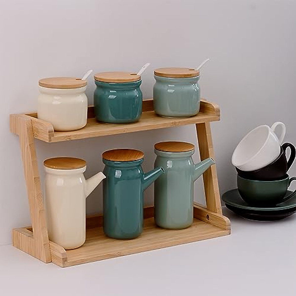 2 Tier Bathroom Organizer Countertop, Bamboo Wooden Bathroom Counter Organizer, 2 Tier Bamboo Tray, Kitchen Counter Organizer