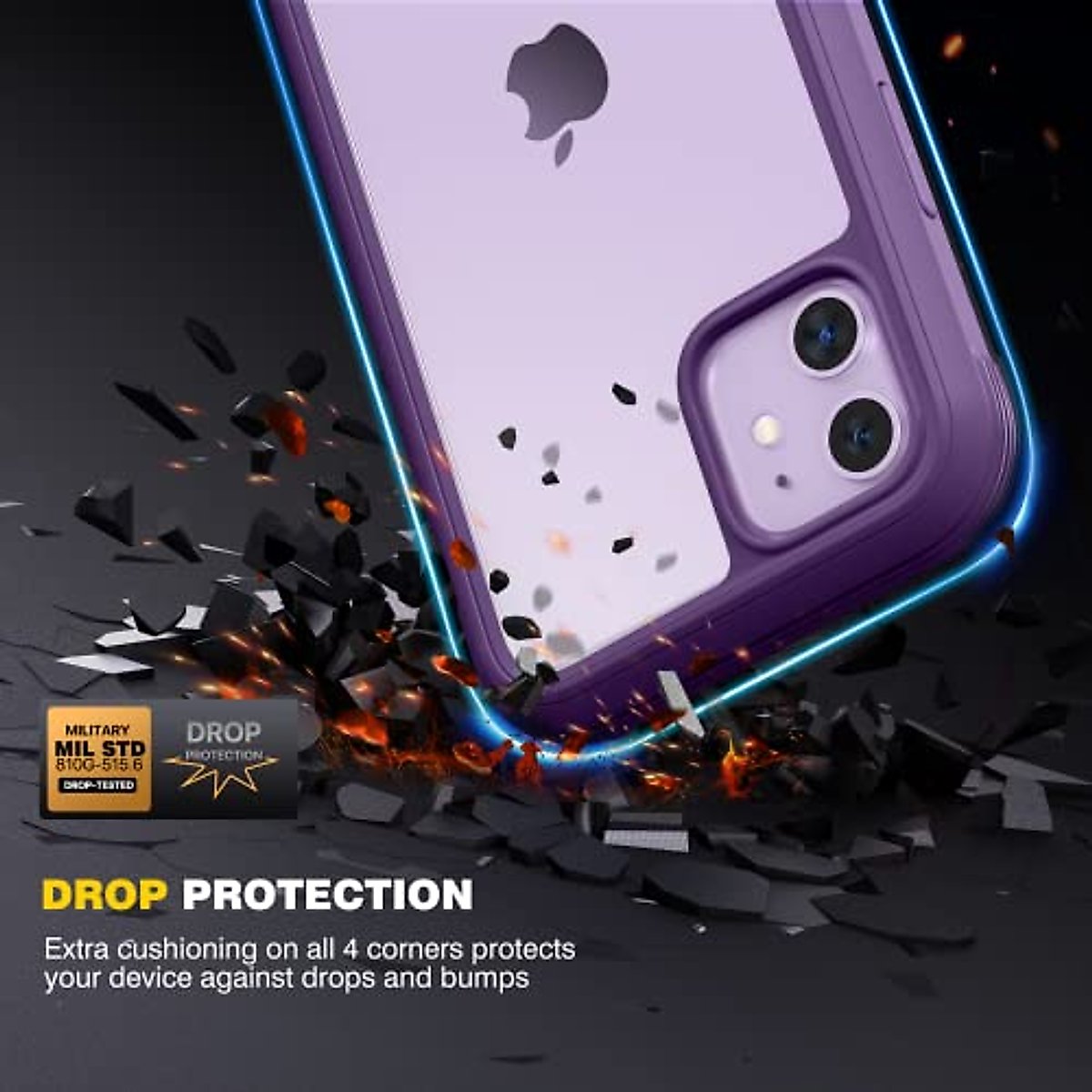 Diaclara Compatible with iPhone 11 Case, Full Body Rugged Case with Built-in Touch Sensitive Anti-Scratch Screen Protector, Soft TPU Bumper Case Clear Compatible with iPhone 11 6.1" (Purple and Clear)