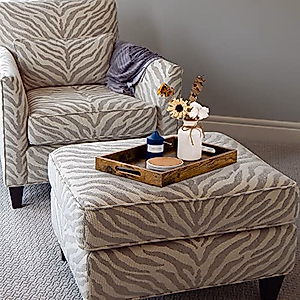 Hanobe Brown Decorative Serving Trays: Rustic Brown Rectangle Tray Decor with Cutout Handles for Coffee Table Ottoman Living Room Kitchen Home Decor, Large