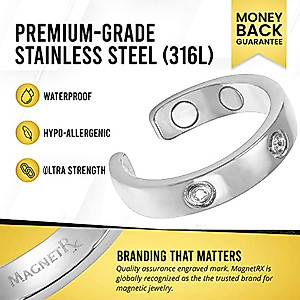 MagnetRX® Magnetic Ring Women - Elegant Crystal Ring - Magnet Rings Women (Silver | Ring Size: 8)