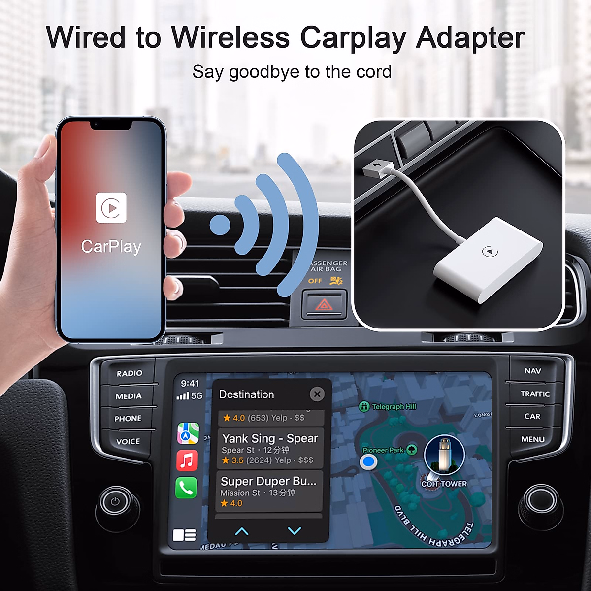 LXJADAP CarPlay Wireless Adapter, for Wired Apple CarPlay Wireless Adapter, Compatible with Cars from 2016 & iPhone iOS 10+, Black Car Play Dongle Plug and Play, 5GHz Wi-Fi Wireless CarPlay…