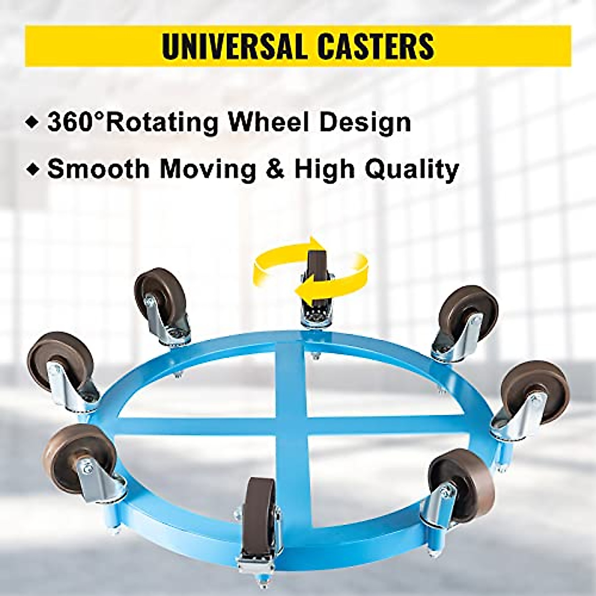 VEVOR Drum Dolly, 55 Gallon Drum Cart Dolly, Oil Drum Dolly with 2000 Lbs Capacity, Grease Drum Dolly with 8 Cast Iron Swivel Casters, Non Tipping for Workshops, Factories, Warehouses, Shops, Docks