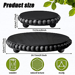 2 Pcs Beaded Wood Pedestal Stand Wooden Risers for Display Farmhouse Round Display Stands Decorative Accent for Coffee Bar, Bathroom, Kitchen Island, Plant Pot (Black, 6/9.5 Inch)