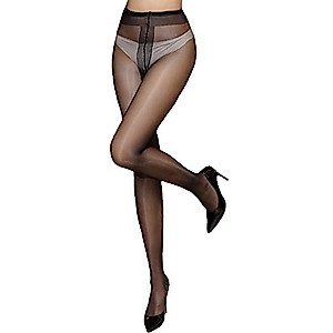 Confonze Women's Sexy Shiny Sheer Control Top Tights Silk Stockings Ultra Shimmery High Waist Pantyhose (Black)