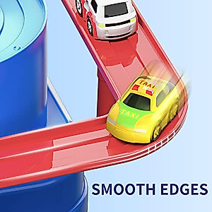 Lucky Doug Race Car Tracks for Boys, Car Rescue Adventure Toys with 4 Mini Car 6 Buttons for 3 4 5 6 Years Old Toddlers Boys Girls, Manually Operated Car Playset Education Toys for Kids Age 3+