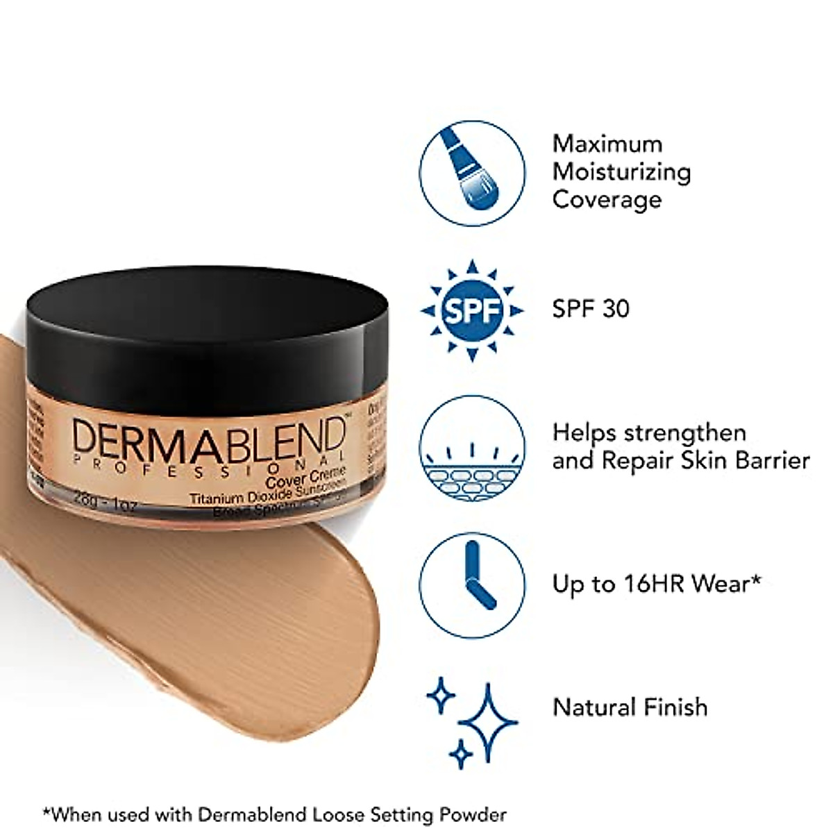 Dermablend Cover Creme High Coverage Foundation with SPF 30, 25N Natural Beige, 1 Oz.