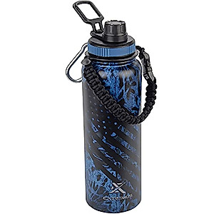 Extremus Deluge Stainless Steel Vacuum Insulated Sports Water Bottle with 100% Leak-Proof Travel Lid, Paracord Survival Handle, 32 oz, Prym1 Blue Flag