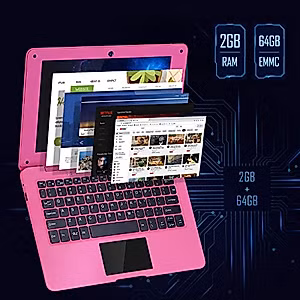 G-Anica Laptop Computer(10.1 inch), Quad Core Powered by Android 12.0, Netbook Computer with WiFi, Webcam and Bluetooth, Mini Laptop with Bag, Mouse, and Mouse Pad for Kids and Adults（Pink）