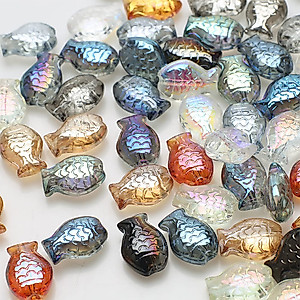 210Pcs Colorful Fish Glass Beads Fish Beads Sea Glass Beads Glass Fish Beads for Jewelry Making