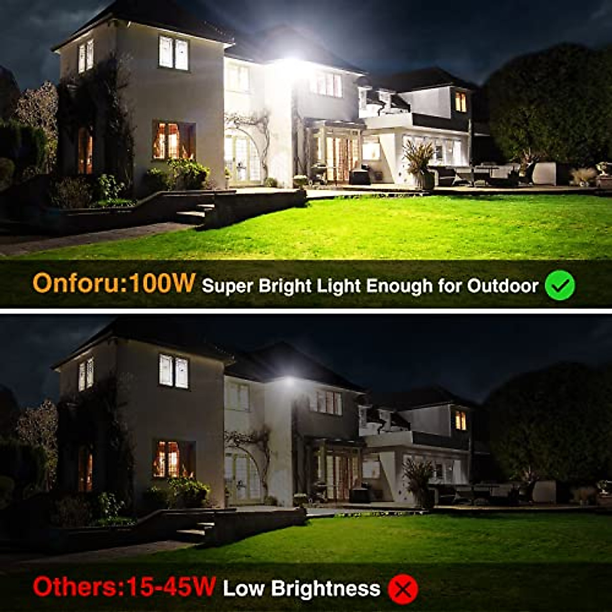 Onforu 2 Pack 100W LED Flood Light Outdoor, 8900LM Super Bright Outdoor Security Lights, IP66 Waterproof Flood Lights Outdoor, 6500K Daylight White Floodlight for Yard Garden Playground Basketball