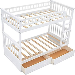 ATH-S Bunk Beds Full Over Full with Drawers, Solid Wood Full Bunk Beds with Ladder for Boys Girls Teens Adults, Gray (Color : Twin White)