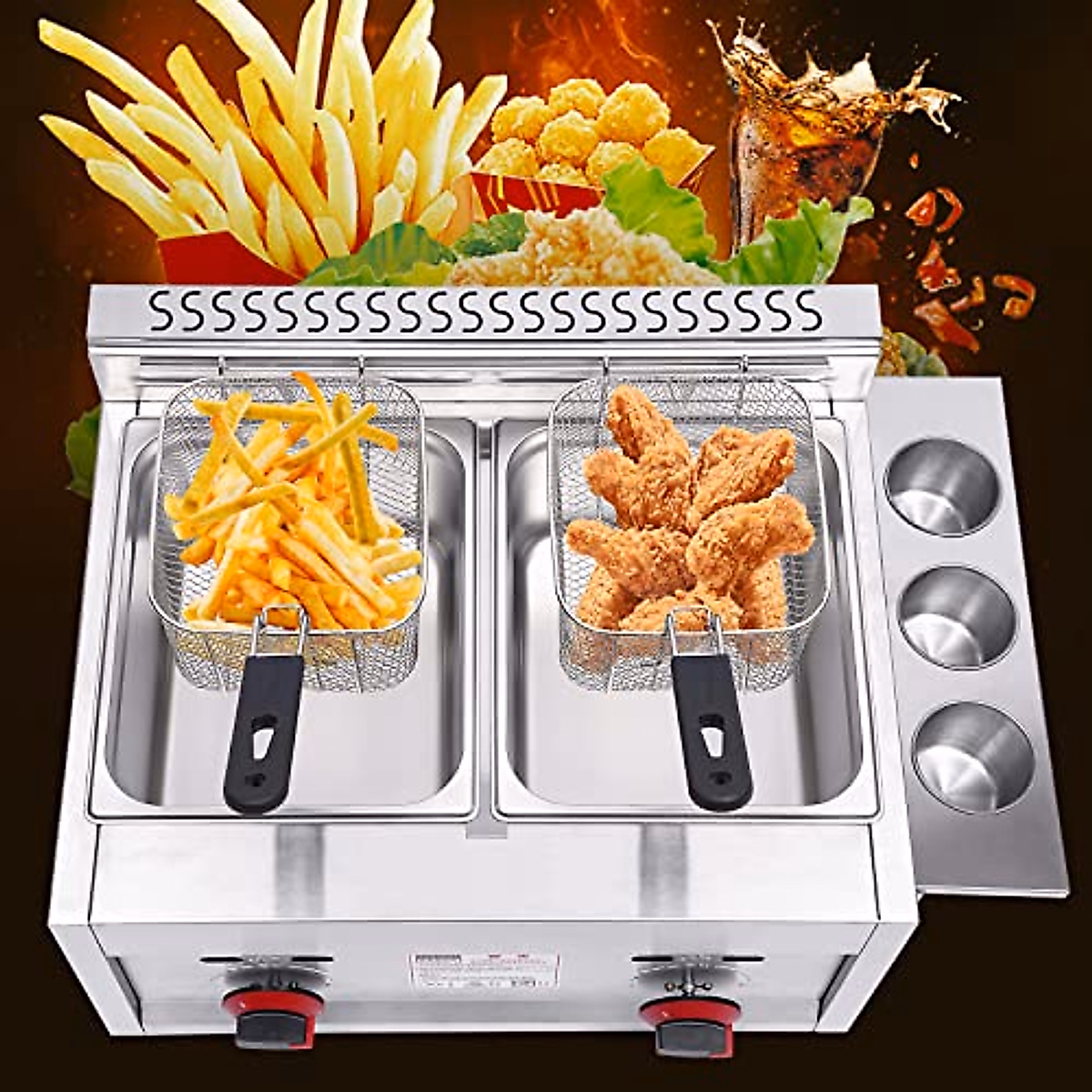 6L*2Commercial Stainless Deep Fryer,Counter top gas fryer,double tank electric fryer with basket,for restaurants, gourmet stores, family gatherings