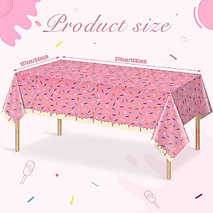 3Pcs Sprinkle Donut Tablecloth, Pink Ice Cream Table Cloth Disposable Plastic Rectangle Table Covers for Baby Girl Sweet One Birthday Donut Grow Up Donut Themed Party Decorations, 54 X 108 Inch