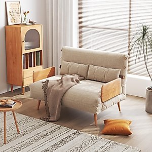 JASIWAY Convertible Chair Bed Sleeper, 3-in-1 Futon Sofa Bed Chair, Chaise Lounge Sofa Bed Couch, Fabric Sofa Sleeper Chair Recliner Sofa Chair for Small Space Apartment, Beige (43.3")