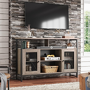 WLIVE TV Stand 55 inch TV, Tall Entertainment Center with Storage, Farmhouse Industrial TV Console for Bedroom Living Room, Greige