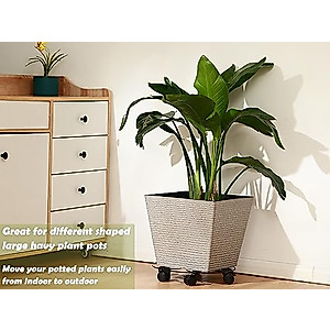 4 Packs Large Metal Plant Caddy with 6 PU wheels 13" Rolling Plant Stands Heavy-duty Wrought Iron Plant Roller Pot Movers Indoor Outdoor Plant Dolly with Casters Planter Coaster, Load up to 300 Lbs