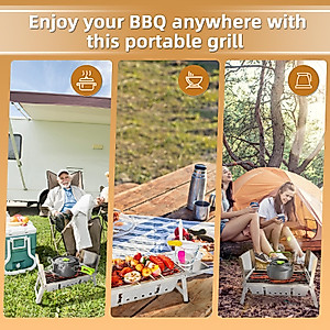 Super Portable Charcoal Grill, Instant Assembly, Food grade Stainless Steel Mini Foldaway Charcoal Grill for Travel, Camping, Garden Backyard, Tailgating, Backyard Barbecue, Picnics for 1-2 Person