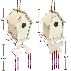 Crafts for Kids Ages 4-8 - 4 Pack DIY Bird House Wind Chime Kit - Build and Paint Birdhouses Wooden Arts Kits Easter Basket Stuffers Gifts for Girls Kids Boys Toddlers Ages 3-5 4-6 6-8 8-12