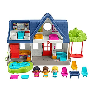 Fisher-Price Little People Toddler Play House with Lights Music & Smart Stages Learning Content, 2 Figures 6 Play Pieces, UK English Version, HCJ66