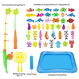 DC-BEAUTIFUL 51 Piece Fishing Toy Baby Bath Toy Magnetic Net Fishing Game Fishing Learning Education Play Set Outdoor Fun Best Gift for Children Fishing Game for Kids Party Favors