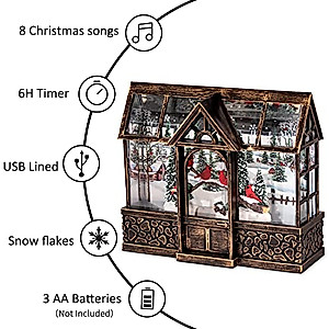 Cardinal Snow Globes,Christmas Snow Globes with 8 Music & Timer, Battery Or USB Cable Powered Operated Glittering for Christmas Table Centerpiece Decoration.Gifts for Family, Children or Friends