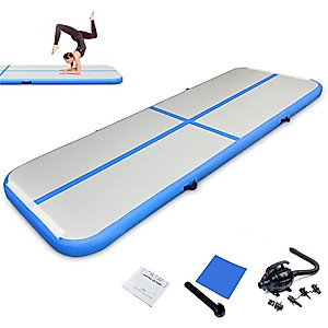 10ft Inflatable Gymnastics Tumbling Mat 4" Thick Air Tumble Track Gymnastics Training Mat with Electric Air Pump for Home Use/Tumble/Gym/Exercise/Training/Cheerleading/Yoga/Parkour/Beach/Park/Water